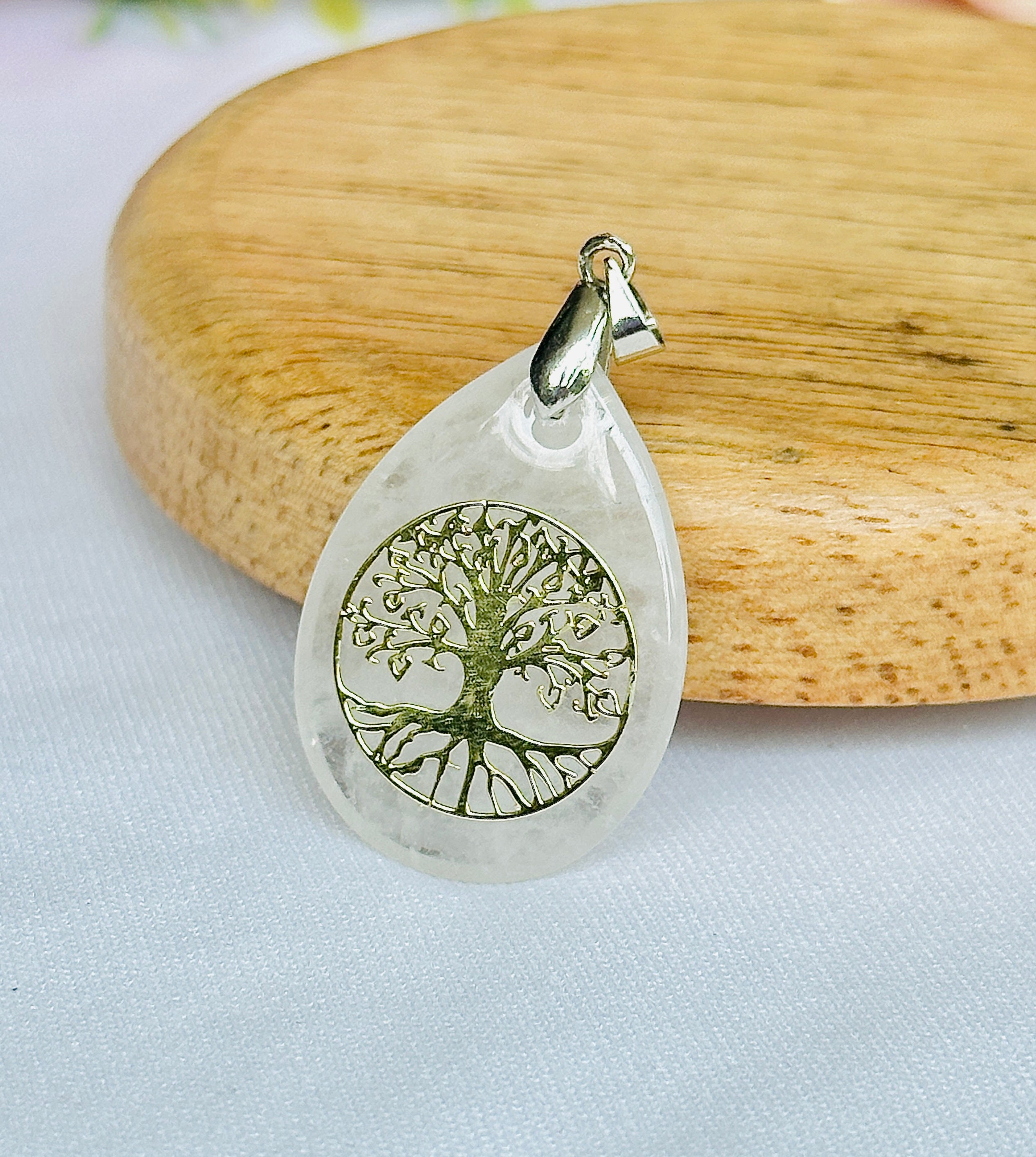 Clear Quartz Stone Tree of Life Pendant for Personal and Business Grow ...